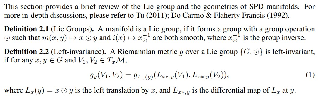 A Brief Review of the Lie Group and the Geometries of SPD Manifolds