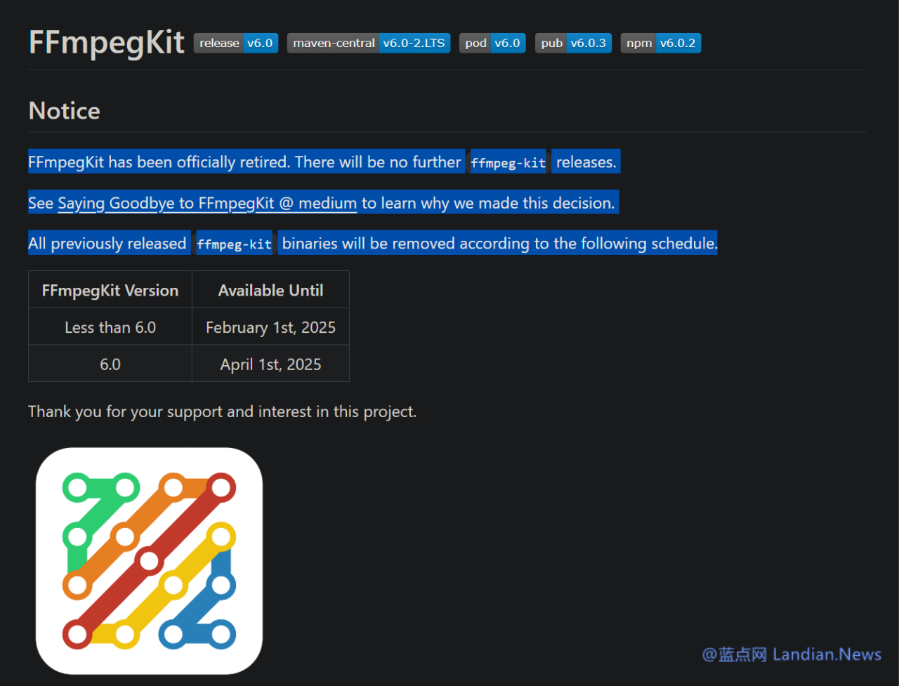 开源项目FFmpegKit因开发者精力和潜在的专利风险而关停 后续不再更新